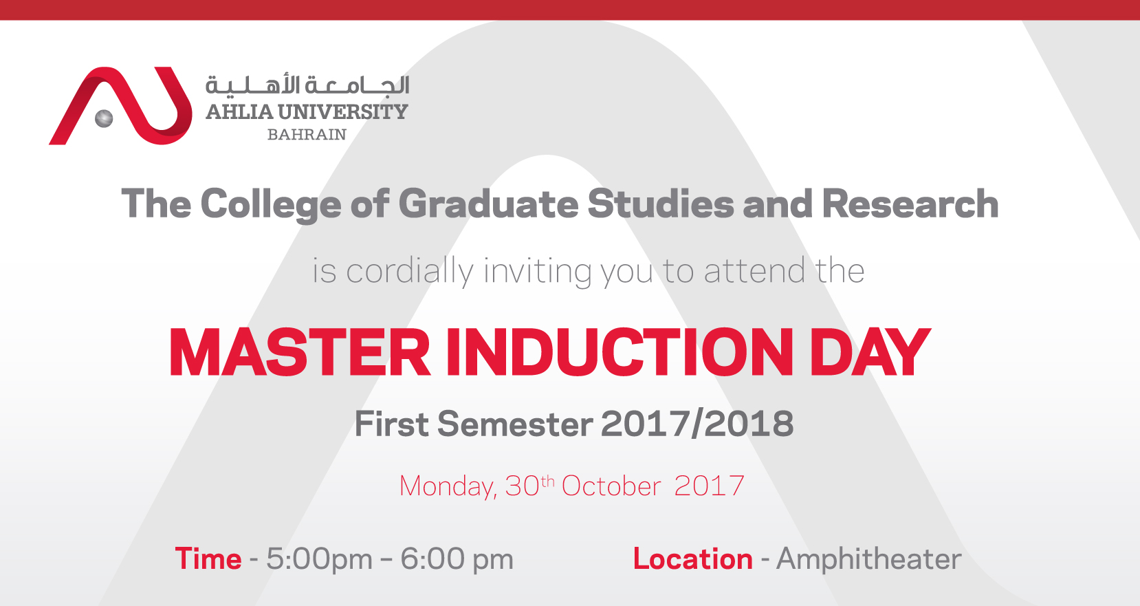 Master’s Degree Induction day for First Semester 2017/2018 - Ahlia ...