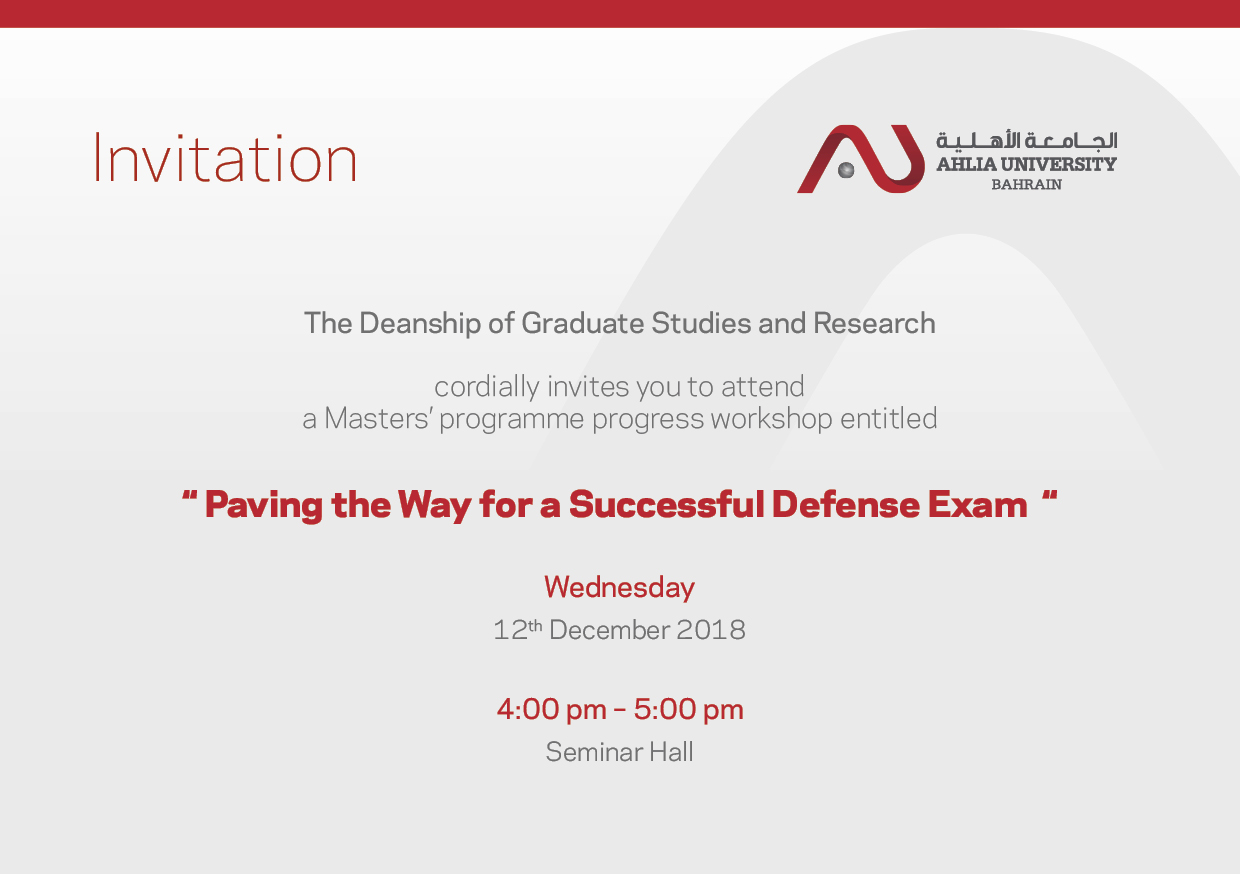 Workshop: Paving the way for a successful defense exam - Ahlia University